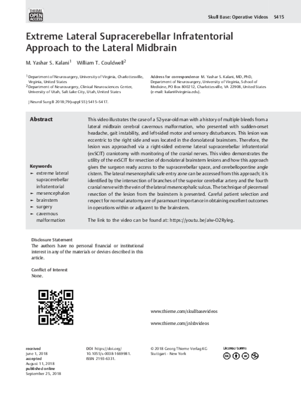 (PDF) Extreme Lateral Supracerebellar Infratentorial Approach to the ...