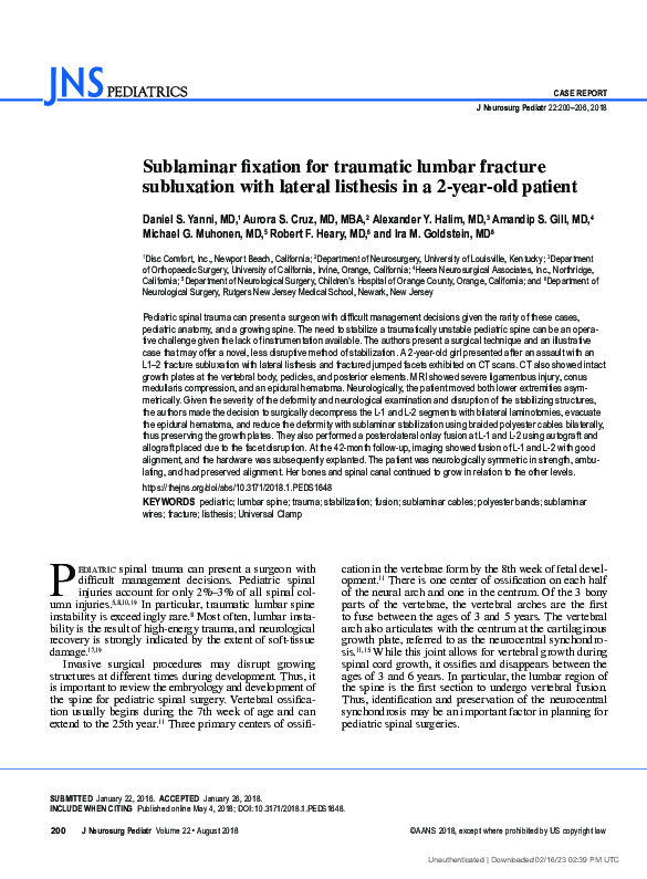 (PDF) Sublaminar fixation for traumatic lumbar fracture subluxation ...
