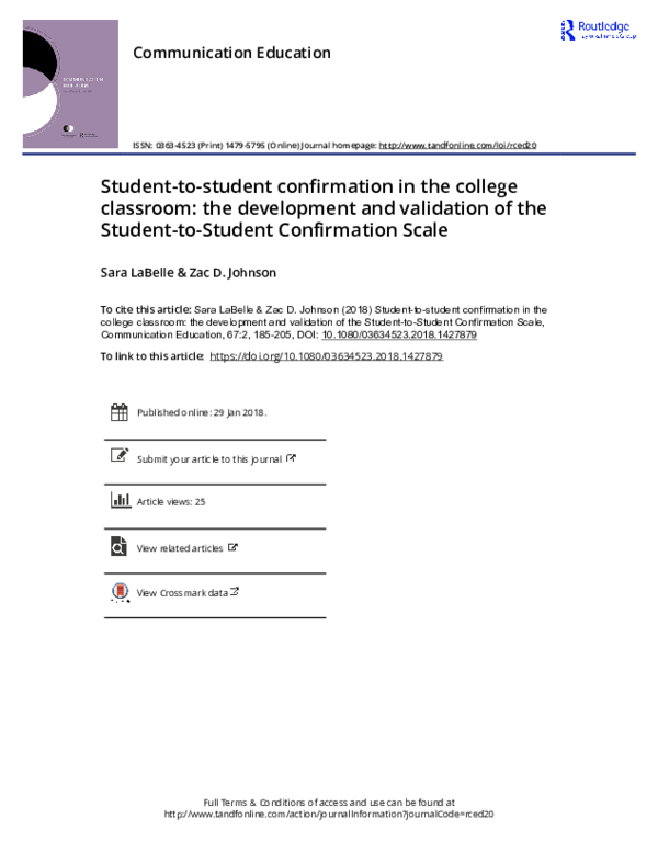 (PDF) Student-to-student confirmation in the college classroom: the ...