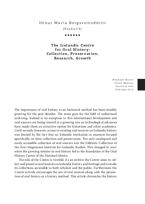 (PDF) The Icelandic Centre for Oral History: Collection, Preservation ...