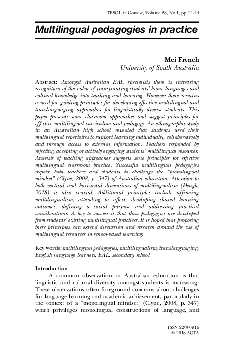 (PDF) Multilingual pedagogies in practice