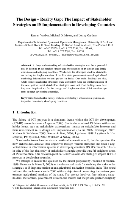(PDF) The Design – Reality Gap: The Impact of Stakeholder Strategies on ...