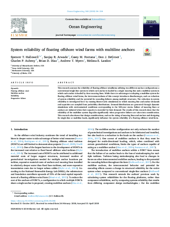 (PDF) System reliability of floating offshore wind farms with multiline anchors | Brian Diaz ...