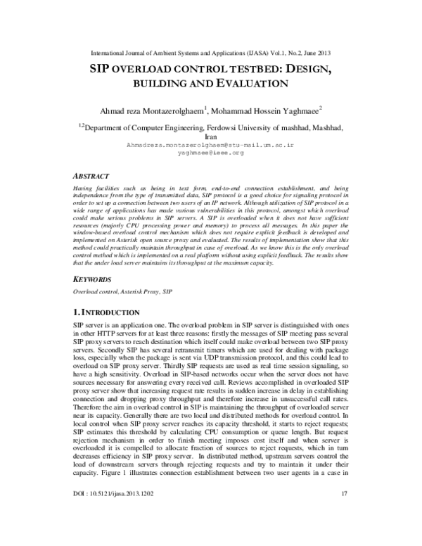 Pdf Sip Overload Control Testbed Design Building And Evaluation