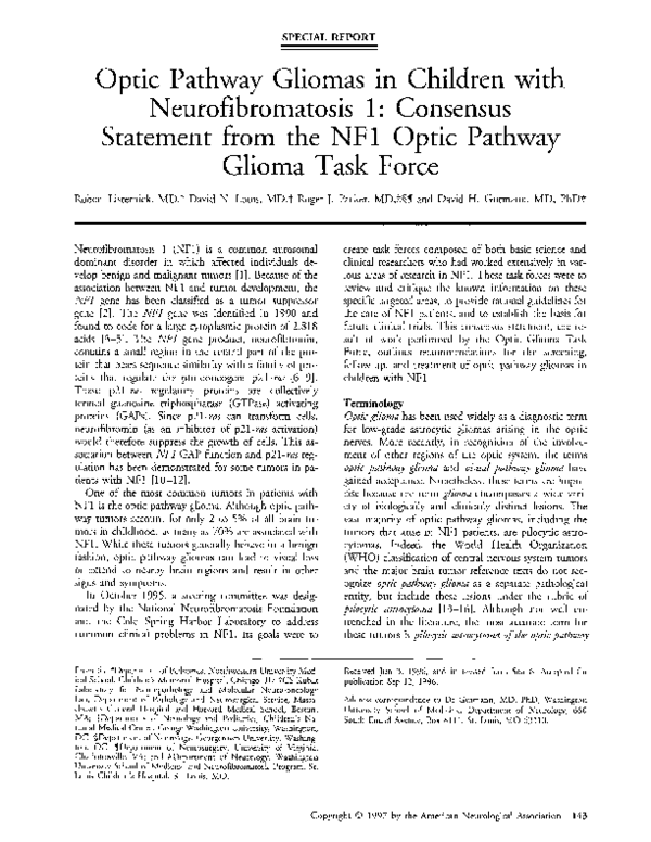 (PDF) Optic pathway gliomas in children with neurofibromatosis 1 ...