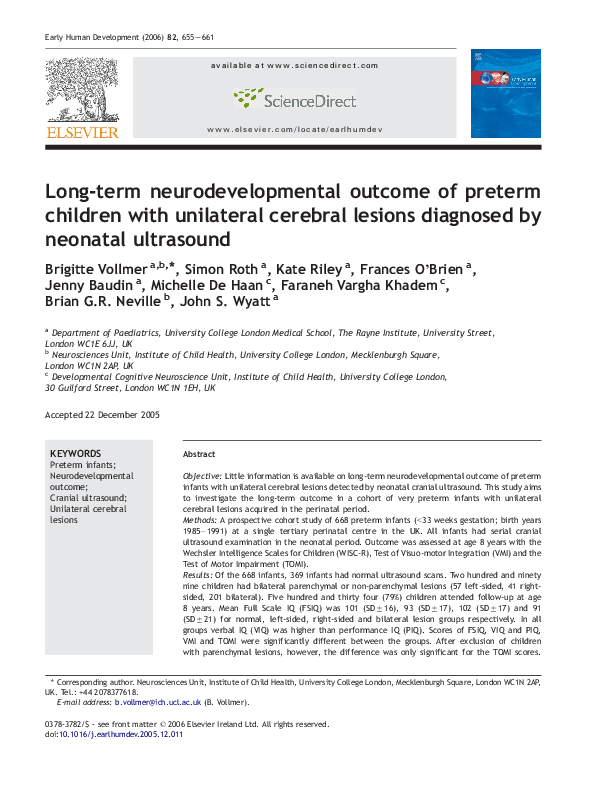 (PDF) Long-term neurodevelopmental outcome of preterm children with ...