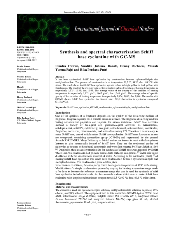 (PDF) GC-MS Analysis of Synthesized Schiff Base
