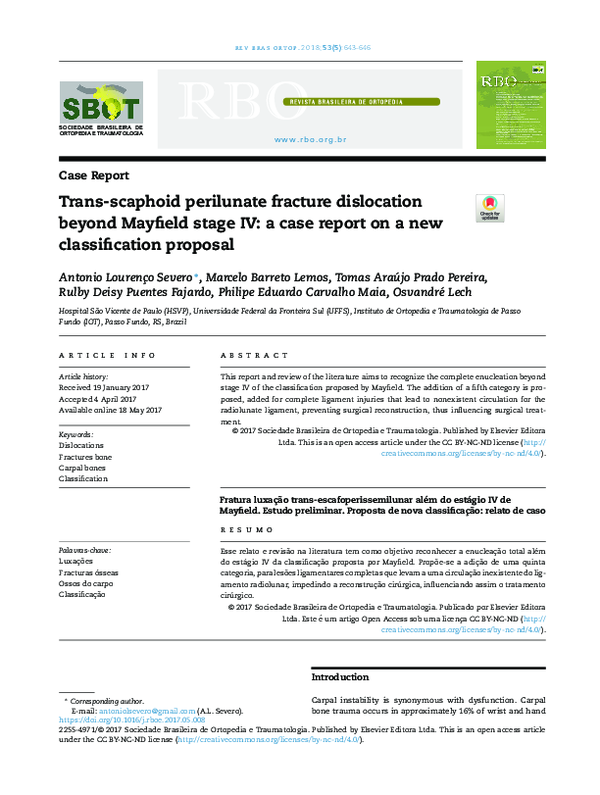 (PDF) Trans-scaphoid perilunate fracture dislocation beyond Mayfield ...