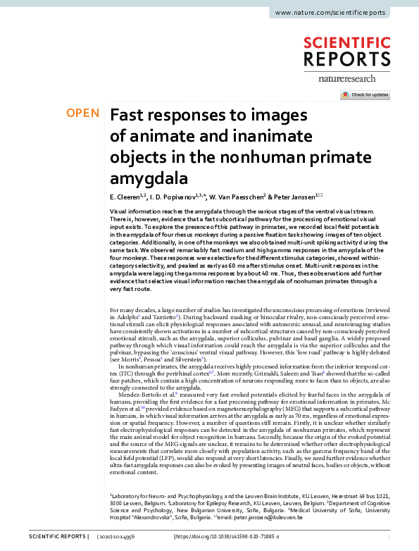 Fast responses to images of animate and inanimate objects in the ...