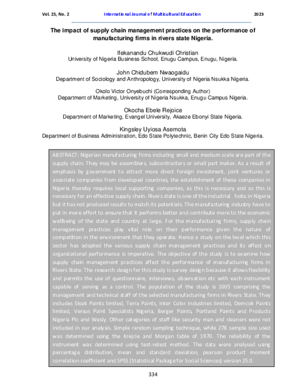 (PDF) The impact of supply chain management practices on the performance of manufacturing firms ...