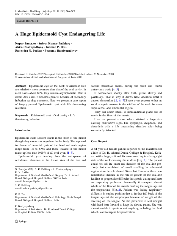 (PDF) A Huge Epidermoid Cyst Endangering Life