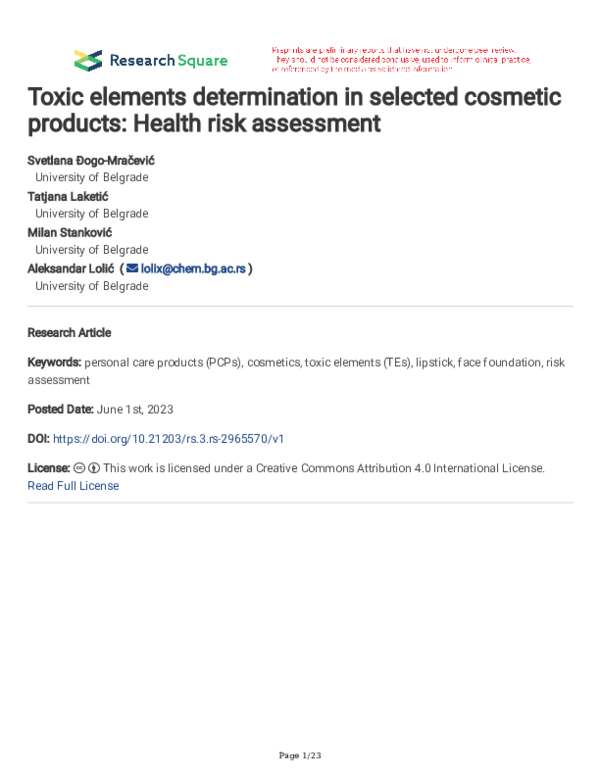 (PDF) Toxic elements determination in selected cosmetic products ...