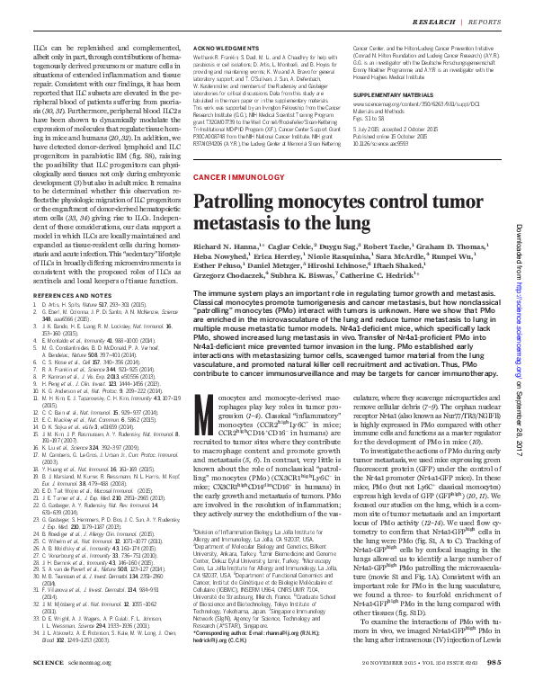(PDF) Patrolling monocytes control tumor metastasis to the lung
