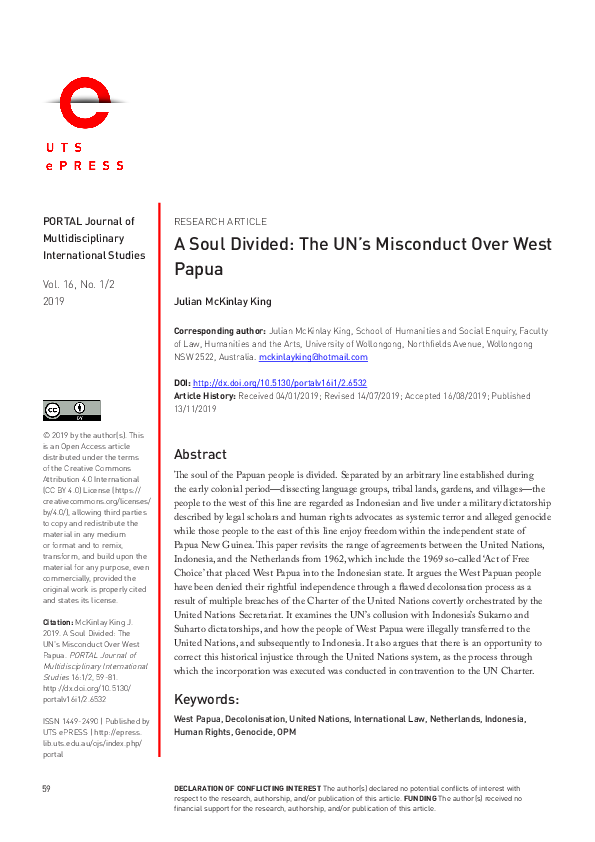 (PDF) A Soul Divided: The UN’s Misconduct Over West Papua