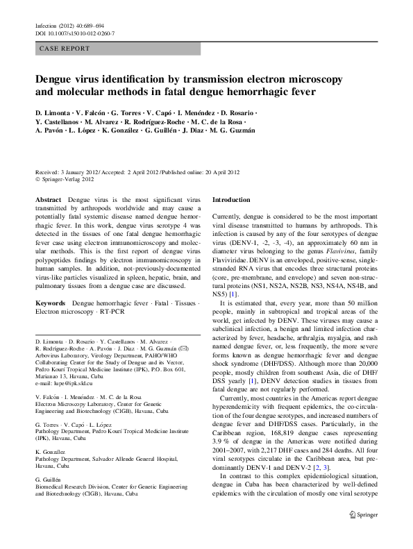 (PDF) Dengue virus identification by transmission electron microscopy ...