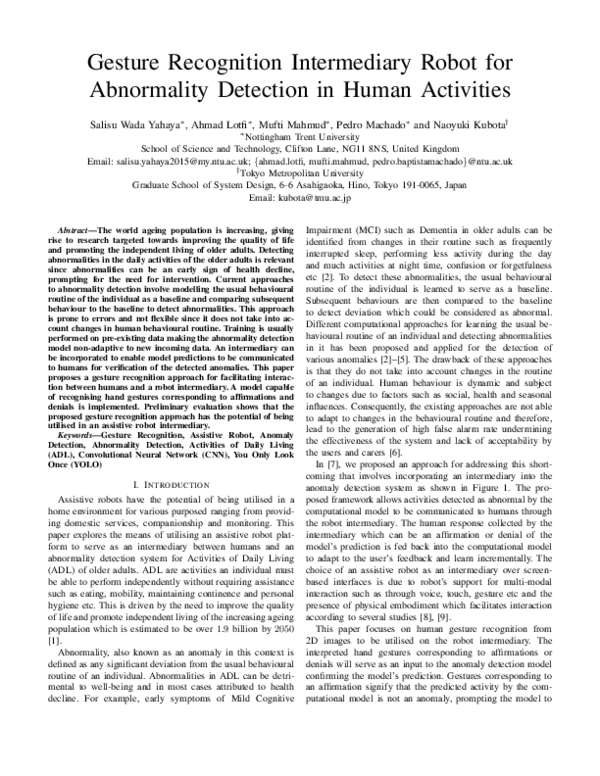 (PDF) Gesture Recognition Intermediary Robot for Abnormality Detection in Human Activities