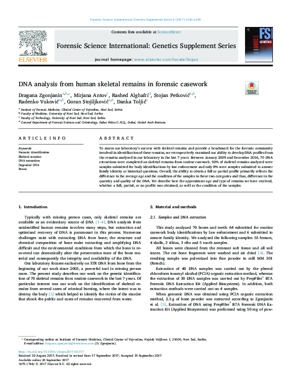 (PDF) DNA analysis from human skeletal remains in forensic casework