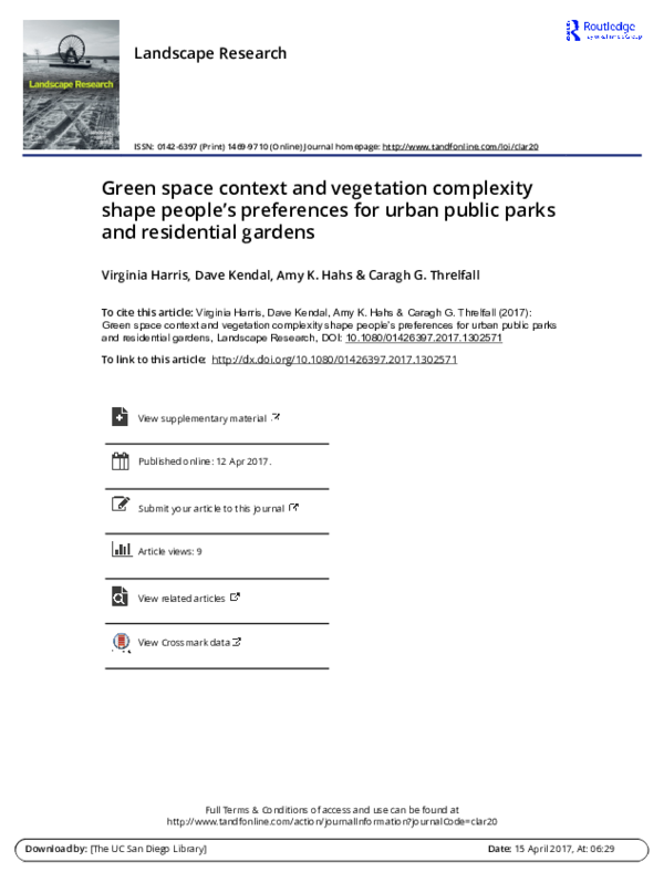 (PDF) Green space context and vegetation complexity shape people’s preferences for urban public ...