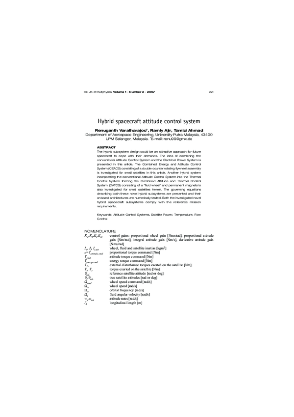 Pdf Hybrid Spacecraft Attitude Control System