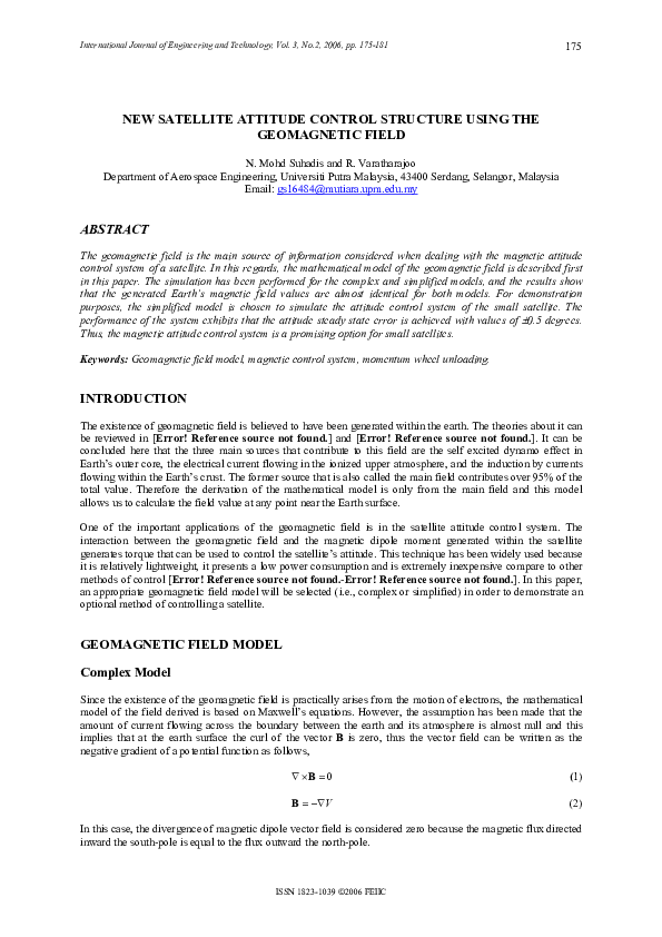 Pdf New Satellite Attitude Control Structure Using The Geomagnetic Field Renuganth