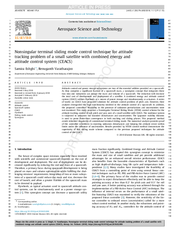 (PDF) Nonsingular terminal sliding mode control technique for attitude tracking problem of a ...