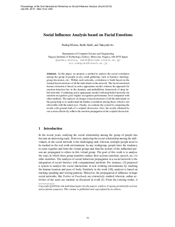 (PDF) Social Influence Analysis based on Facial Emotions