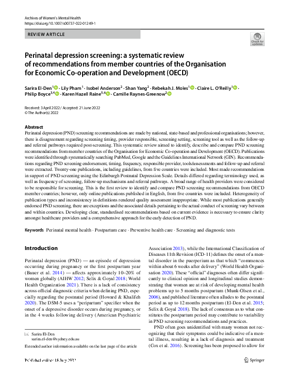 (PDF) OECD Guidelines on Perinatal Depression Screening