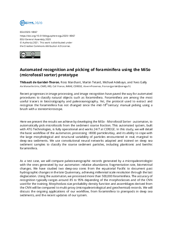 (PDF) Automated recognition and picking of foraminifera using the MiSo ...