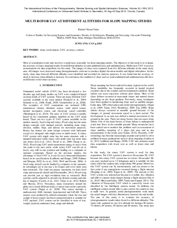 (PDF) Multi Rotor Uav at Different Altitudes for Slope Mapping Studies