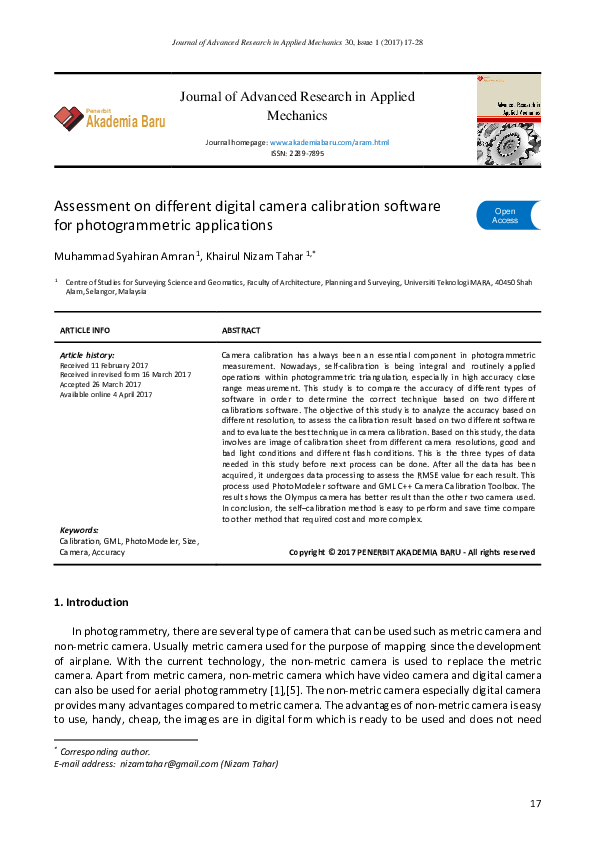 Pdf Assessment On Different Digital Camera Calibration Software For Photogrammetric Applications