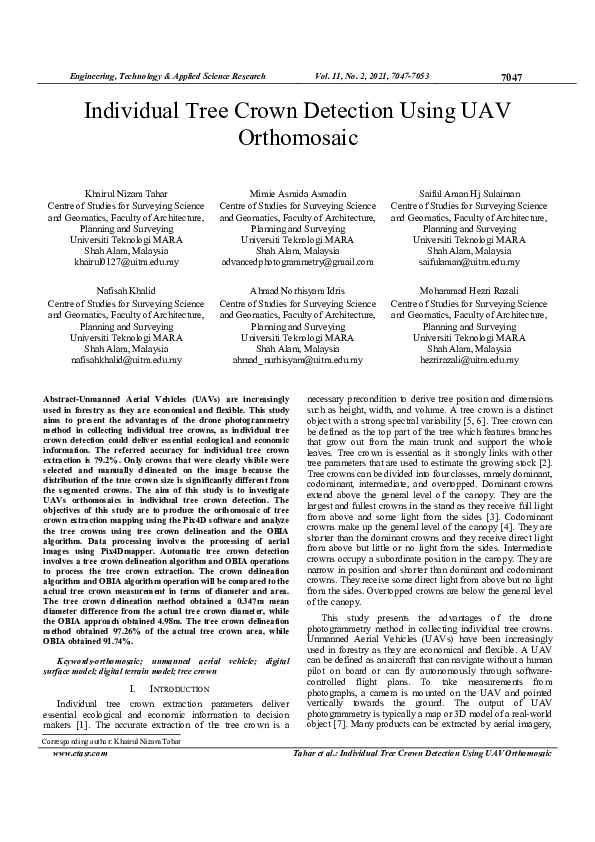 (PDF) Individual Tree Crown Detection Using UAV Orthomosaic