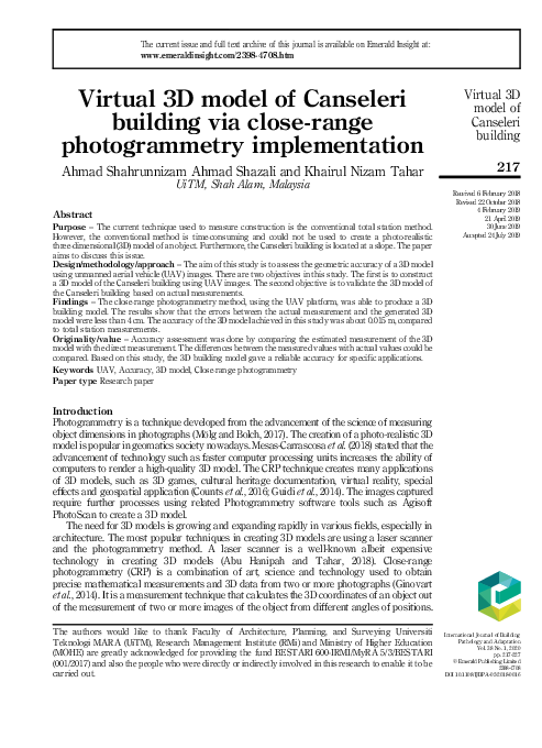 (PDF) Virtual 3D model of Canseleri building via close-range ...
