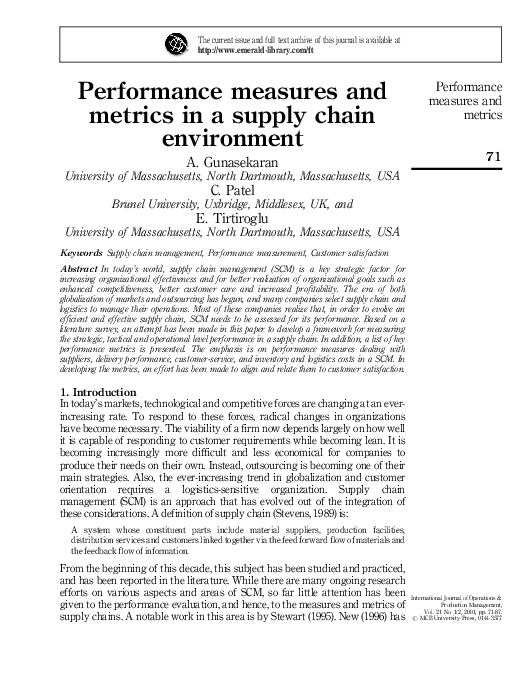 (PDF) Performance measures and metrics in a supply chain environment