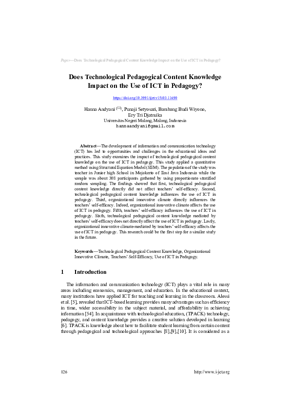 Pdf Knowledge Building Pedagogy And Teachers Technological