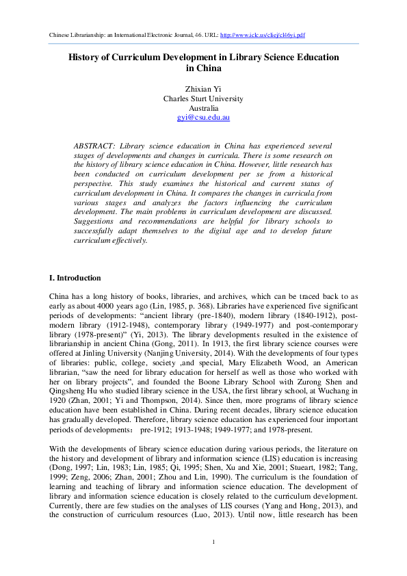 (PDF) History of curriculum development in library science education in ...