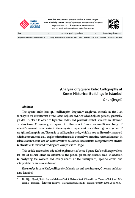 (PDF) Analysis of Square Kufic Calligraphy at Some Historical Buildings ...