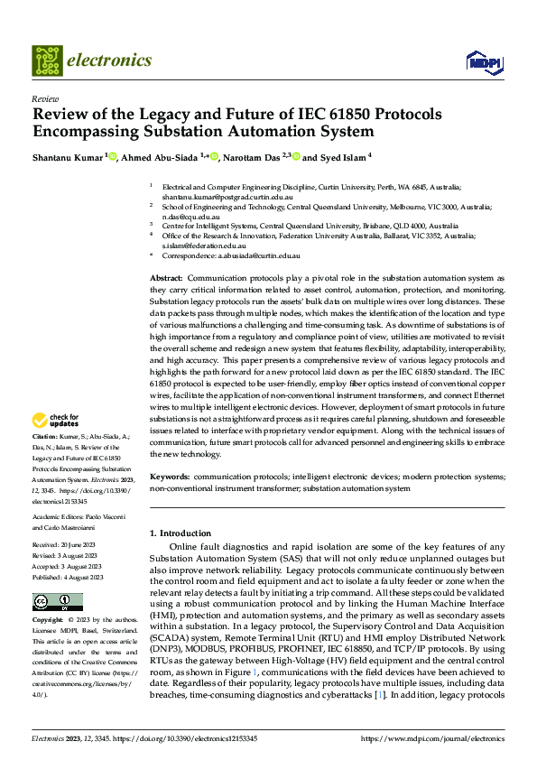 Pdf Review Of The Legacy And Future Of Iec 61850 Protocols Encompassing Substation Automation