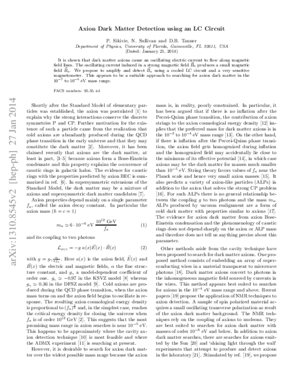 (PDF) Proposal for Axion Dark Matter Detection Using anLCCircuit