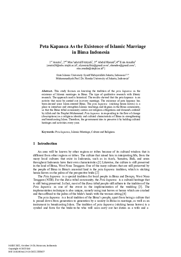 (PDF) Peta Kapanca As the Existence of Islamic Marriage in Bima Indonesia