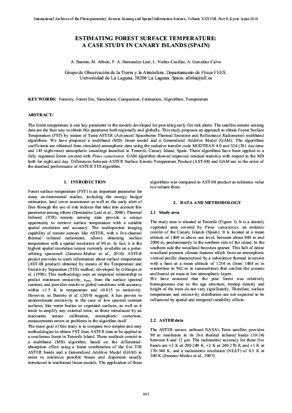 (PDF) Estimating Forest Surface Temperature: A Case Study in Canary Islands (Spain)