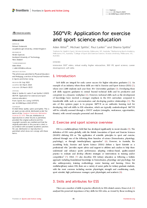 (PDF) 360°VR: Application for exercise and sport science education