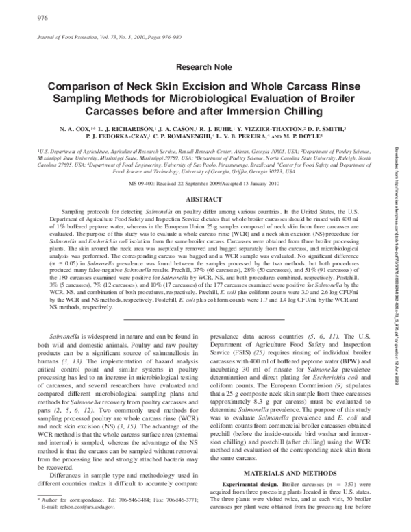 (PDF) Comparison of Neck Skin Excision and Whole Carcass Rinse Sampling ...