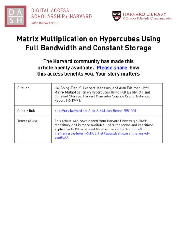 (PDF) Matrix Multiplication on Hypercubes Using Full Bandwith and ...