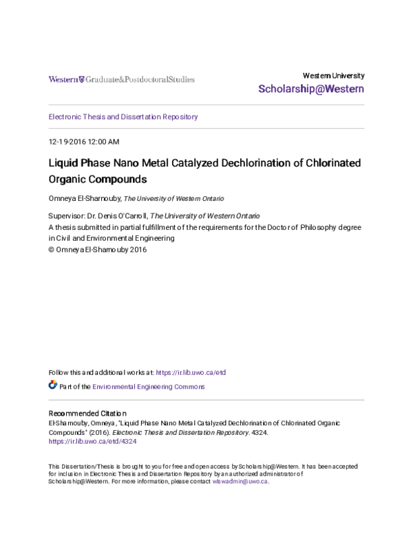 (PDF) Liquid Phase Nano Metal Catalyzed Dechlorination of Chlorinated ...