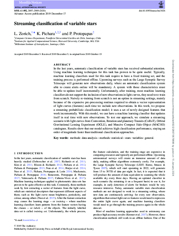 (PDF) Streaming classification of variable stars