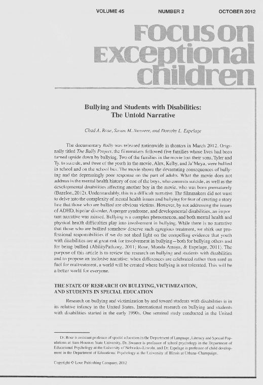 (PDF) Bullying and Students with Disabilities: The Untold Narrative