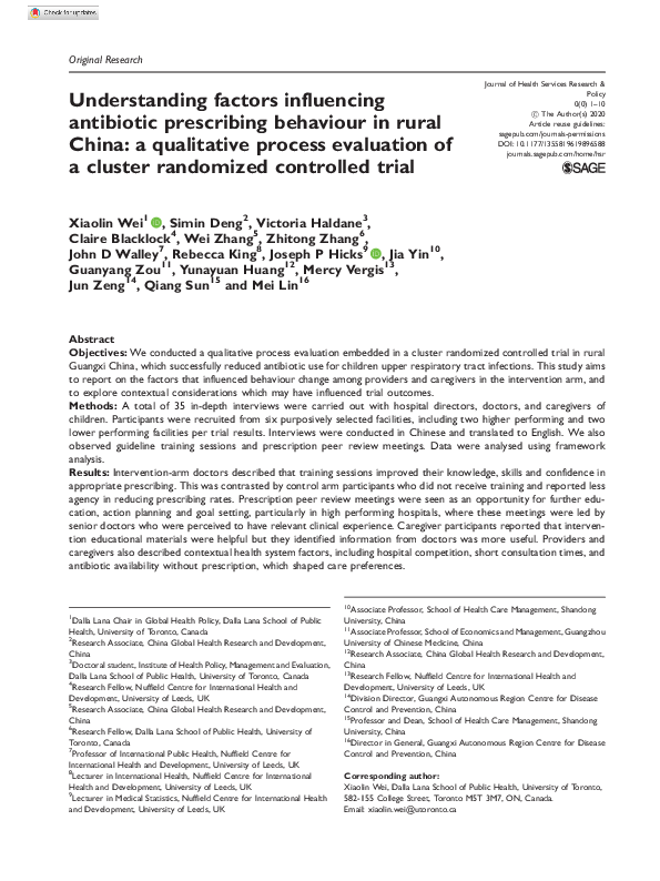 (PDF) Understanding factors influencing antibiotic prescribing behaviour in rural China: a ...