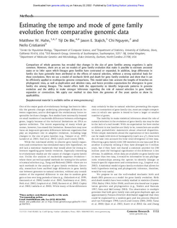 (PDF) Estimating the tempo and mode of gene family evolution from ...