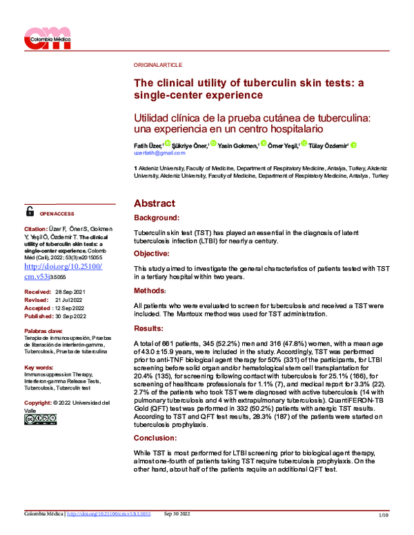 (PDF) Clinical use of tuberculin skin tests: a single-center experience ...
