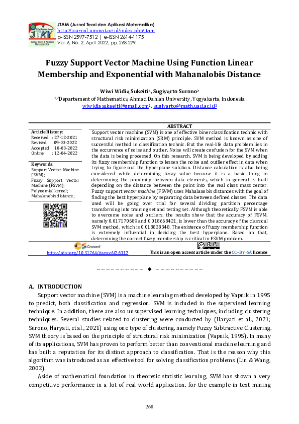 Pdf Fuzzy Support Vector Machine Using Function Linear Membership And